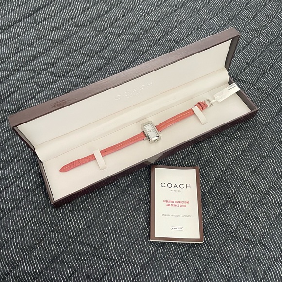 Coach | Accessories | Coach Pink Leather Watch With Rectangular Design ...